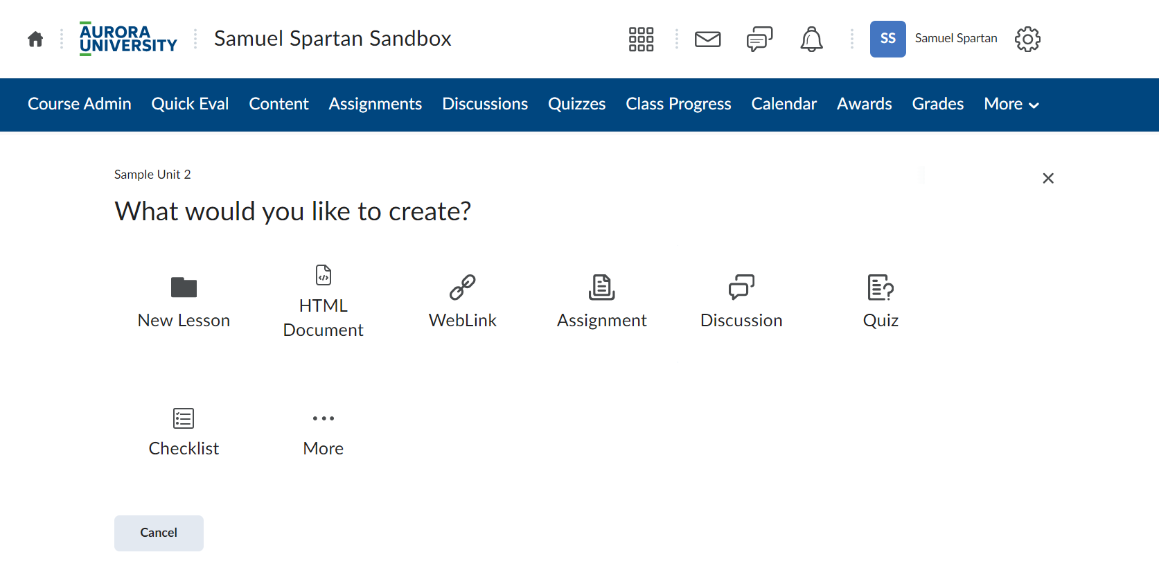 Add a new activity to Brightspace – Aurora University