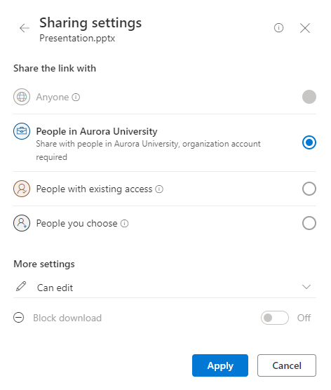 Share OneDrive Files and Folders – Aurora University